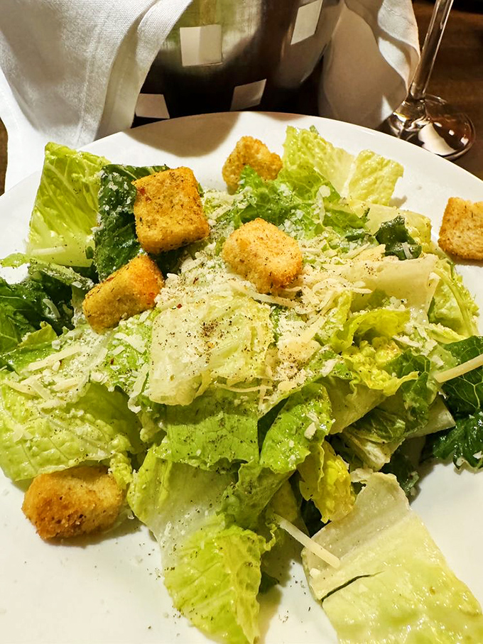 A Caesar salad that Julius himself would approve—crisp romaine, perfect croutons, and enough garlic to keep vampires at bay for at least a week.