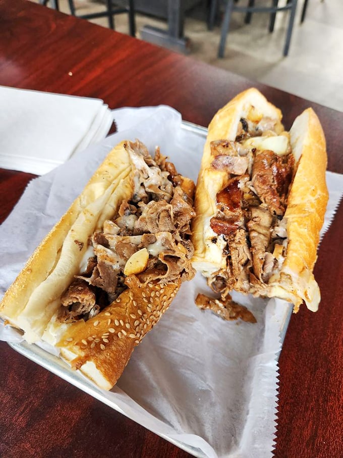 Two cheesesteaks side by side – like a buddy comedy where both stars get equal billing and the audience wins.