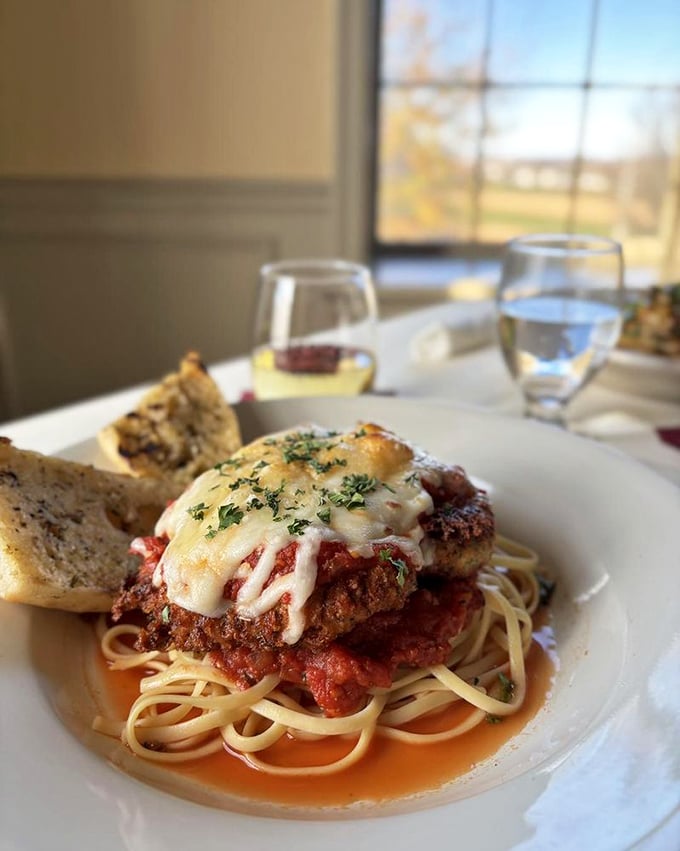 Chicken Parmesan that doesn't just sit on its pasta throne—it rules with a tomato sauce worthy of Italian nobility.