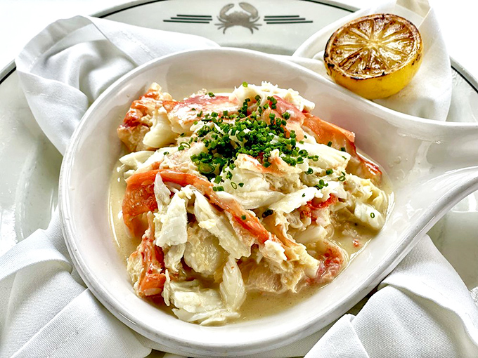 This crab meat nestled in its shell isn't just dinner—it's architectural genius with enough sweetness to make dessert jealous.