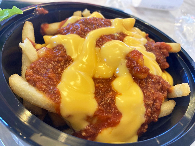 Chili cheese fries—where diet plans go to die, but souls go to live. That river of molten cheese could solve any of life's problems.