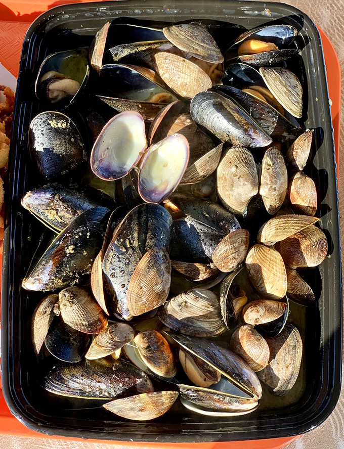 Clams and mussels swimming in garlic butter – nature's way of saying "you're welcome."