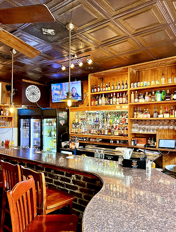 The well-stocked bar promises libations to complement your seafood feast—because what's a maritime adventure without a little grog?