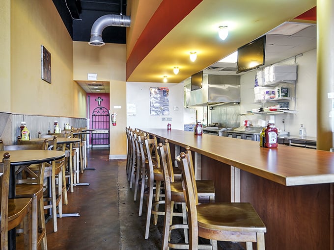 Counter seating that gives you a front-row view to the burger magic. Like watching artists at work, but the art is edible.