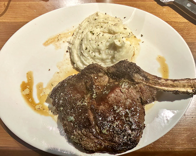 This cowboy steak commands respect – a magnificent piece of beef that would make John Wayne tip his hat.