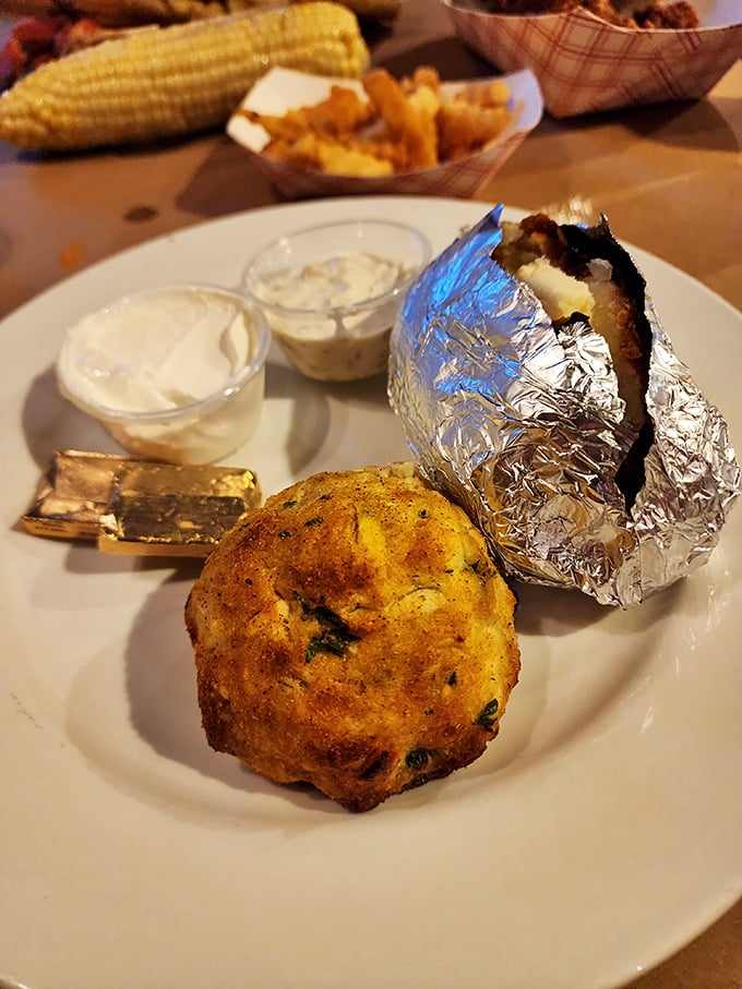 Not just any crab cake – a Maryland masterpiece with barely enough filler to hold together the sweet jumbo lump meat that rightfully takes center stage.