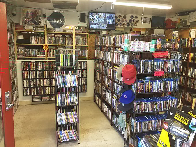 The DVD section—a physical Netflix from the before-times when "streaming" meant something was wrong with your plumbing.