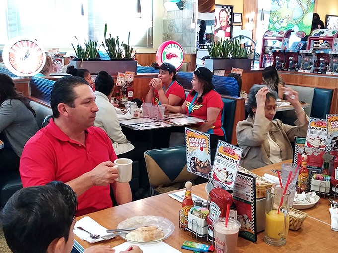 Weekend warriors gather in booths to solve the world's problems over coffee and pancakes—a tradition as American as the diner itself.