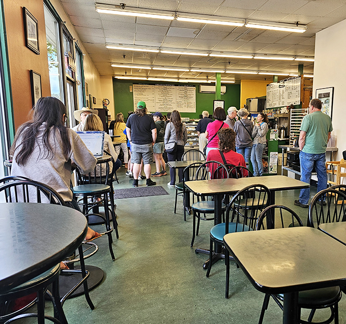 The lunch rush at Barry's—where Eugene locals gather for their daily bread and gossip. Community happens one sandwich at a time.