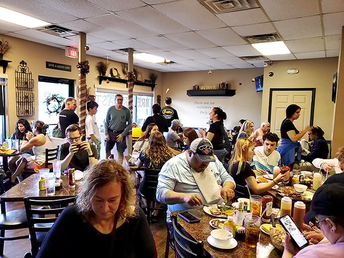 A packed house of happy diners – the universal sign that you've stumbled upon something special that locals have known about all along.