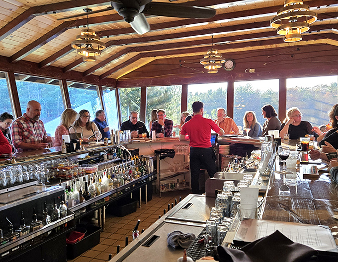 The circular bar—where strangers become friends and friends become family. Wisconsin's social alchemy happens over ice-cold drinks and warm conversation.