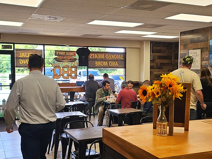 Sunflowers brighten the no-frills dining room where lunchtime crowds gather for a taste of what real Florida locals eat.