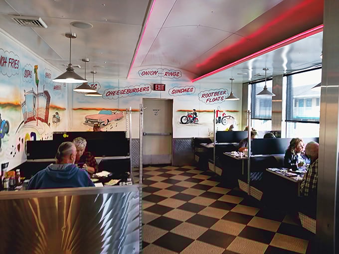 Classic booths where countless life decisions have been made over pie and coffee. The retro wall art isn't decoration—it's documentation.