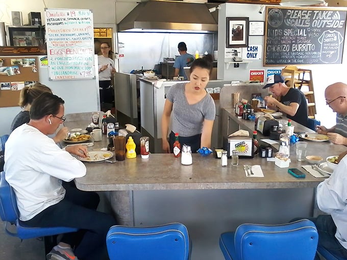 The counter at Chuck's isn't just where food is served—it's where community happens, one plate of eggs and friendly conversation at a time.
