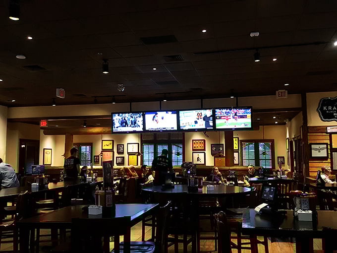 The dining area buzzes with the universal language of satisfied customers—the sound of forks hitting empty plates.