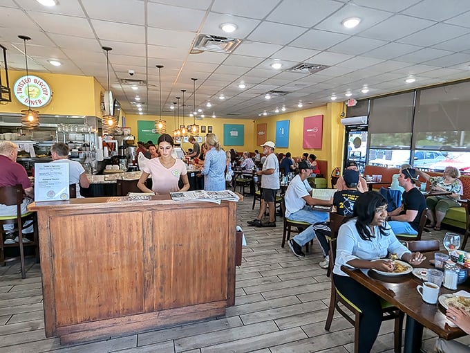 A bustling morning crowd proves that biscuit worship is alive and well in Tavares. The congregation gathers for their daily bread—flaky, buttery, and divine.