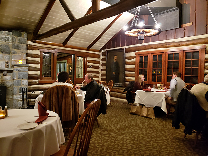 Dinner conversations flourish under wooden beams and historic portraits – the cabin walls have likely heard everything from marriage proposals to business deals.