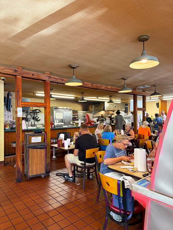 The universal language of BBQ brings together locals and travelers alike. Notice the lack of conversation—everyone's too busy eating.