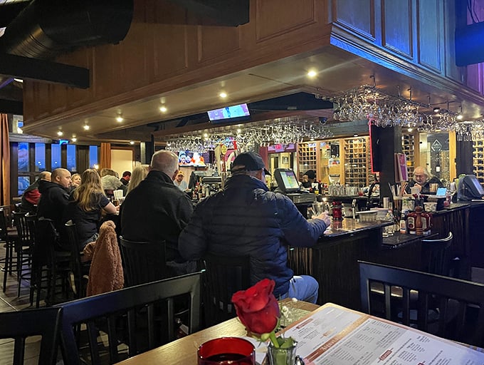 The bustling bar area hums with conversation and clinking glasses—where strangers become friends over shared appreciation for good drinks and better company.