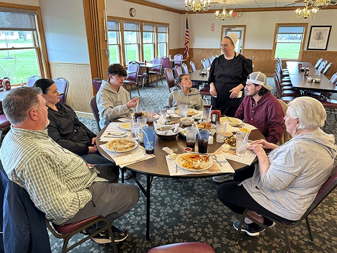 The universal language of good food brings families together around the table. Notice nobody's looking at their phones? That's the Mary Yoder effect.