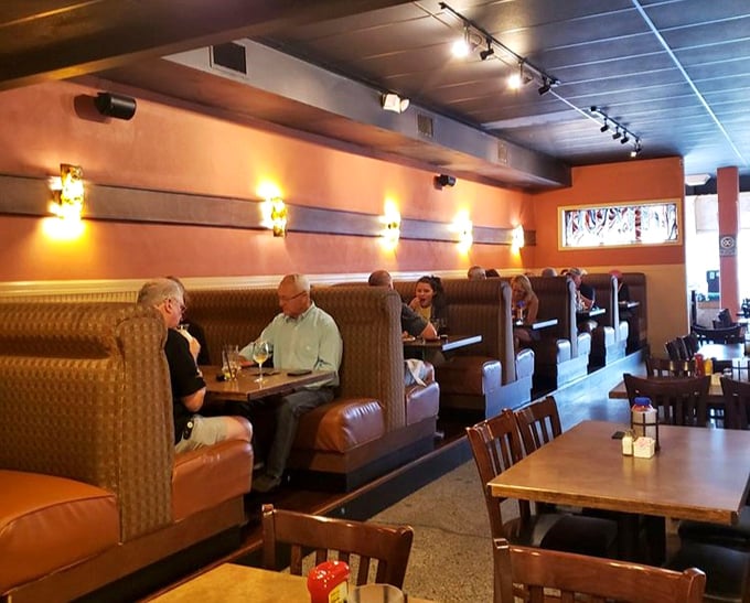 Cozy booth seating where culinary memories are made. These conversations will inevitably begin with "Remember that meal at Dawson's when..."