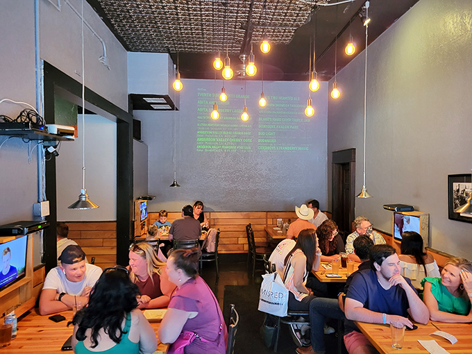 Where burger dreams come true. The hanging Edison bulbs create the perfect mood lighting for what's essentially a love affair with beef.