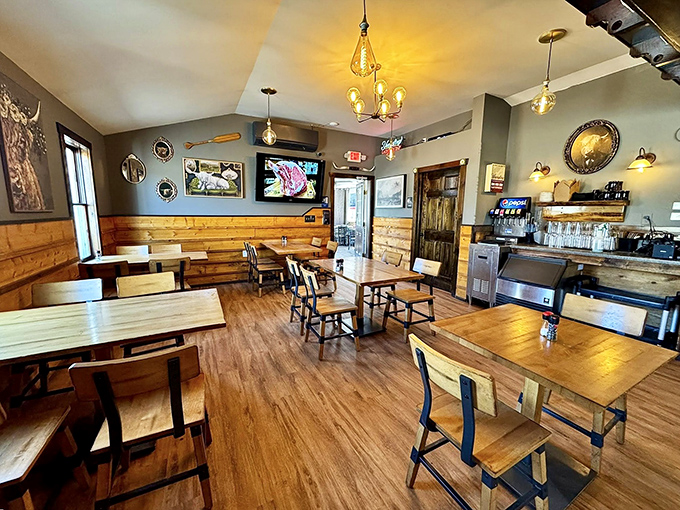 A dining room that says "we care more about your comfort than being trendy"—the kind of place where food, not decor, is the true centerpiece.