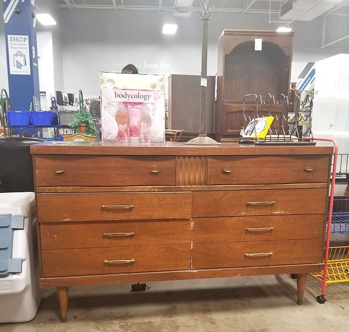 This mid-century dresser isn't just furniture—it's time travel. Solid wood craftsmanship meets vintage charm in the furniture section's daily rotation.