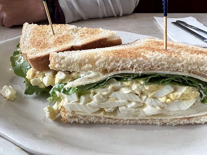 The humble egg salad sandwich—elevated to art form. Crisp lettuce and perfectly toasted bread make this lunchtime classic sing with simplicity.