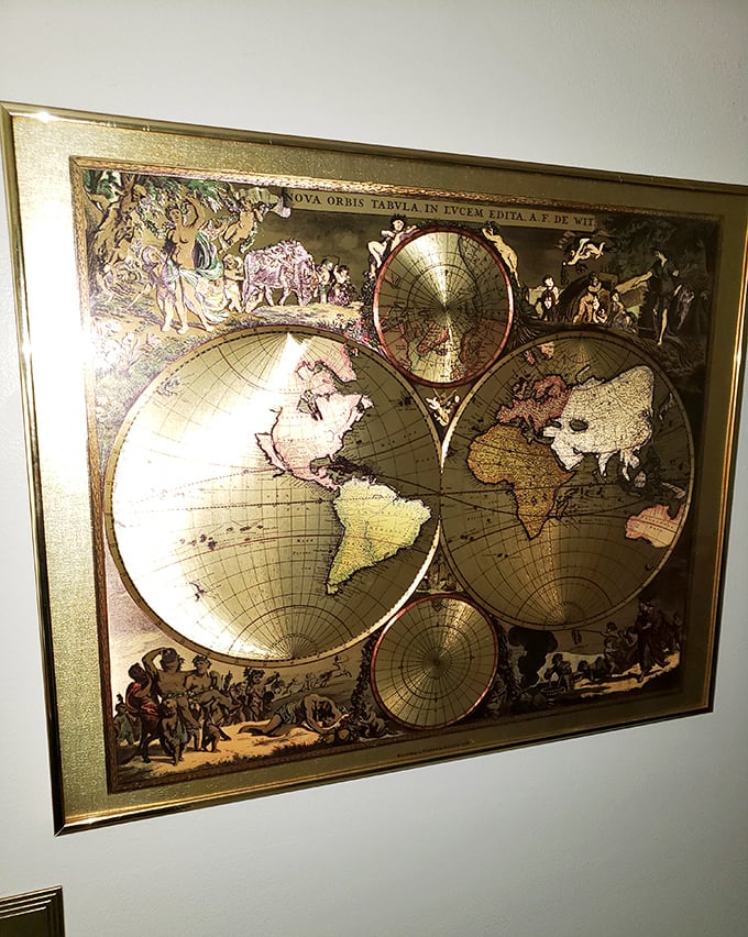 This ornate world map isn't just wall art—it's an invitation to dream of faraway places while celebrating the thrill of local discovery.