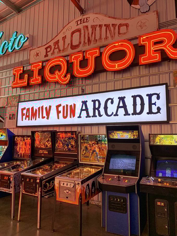 The Family Fun Arcade sign beckons with promises of quarters well-spent. In the pre-internet era, this was our social network—and it came with better sound effects.