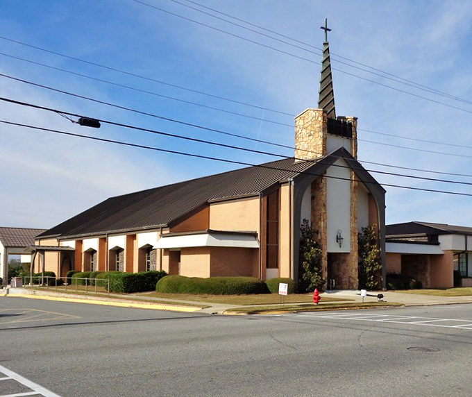 This church doesn't just offer spiritual guidance—it anchors the community with architectural presence and that distinctly Southern blend of faith and fellowship.