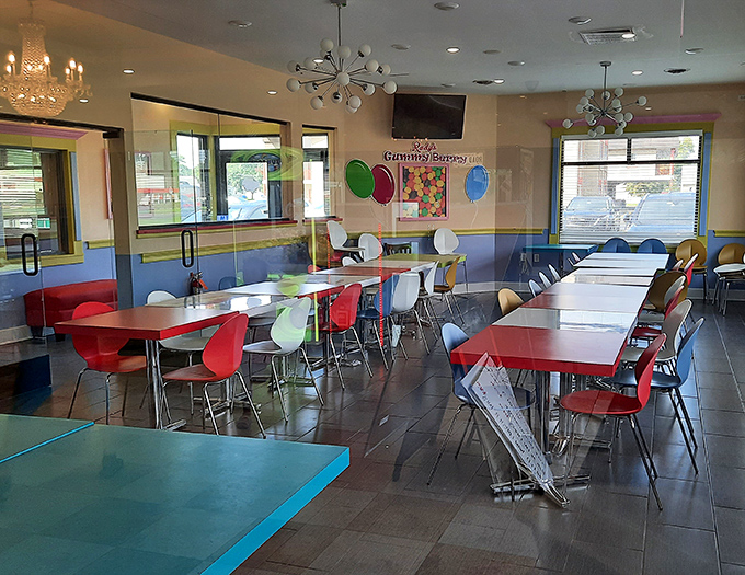 Bright colors and cheerful decor make this function room the kind of place where birthday candles seem to burn a little more merrily.