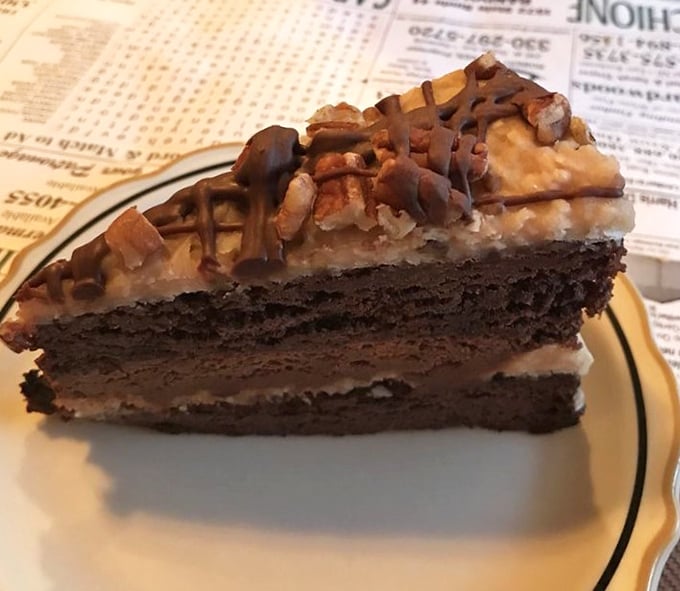 German chocolate cake that doesn't need Instagram filters—just your undivided attention and possibly an extra fork for sharing.