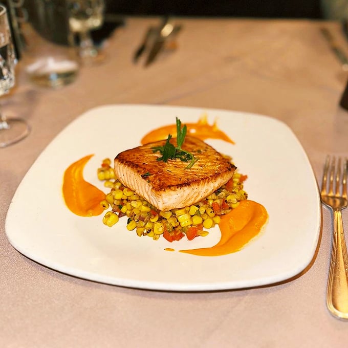 For non-beef eaters, the salmon arrives perfectly seared atop a colorful bed of vegetables – proof that they take all their offerings seriously.