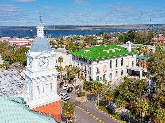 The historic district's aerial view reveals a perfect blend of Victorian architecture, coastal charm, and enough palm trees to remind you you're still in Florida.