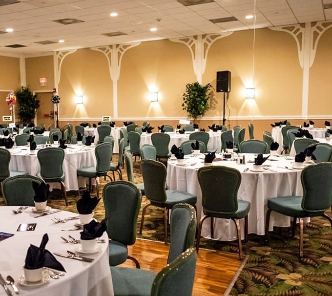 The banquet room stands ready for celebrations, proving that some of life's biggest moments deserve the backdrop of a classic steakhouse.