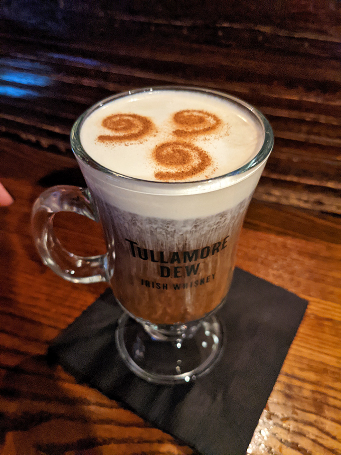 The Irish Coffee at Fadó isn't just a drink, it's performance art – strong coffee, smooth whiskey, and cream floating like a cloud.