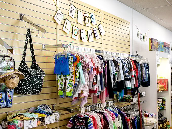 The kids' clothing section proves that outfitting growing children doesn't require a second mortgage—just a good eye and a sense of timing.