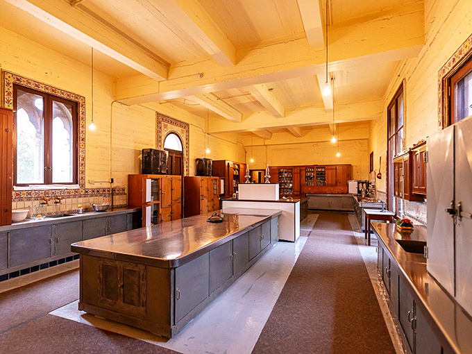 The industrial-sized kitchen where staff prepared feasts for famous guests. Those refrigerators have seen more celebrities than the Academy Awards.