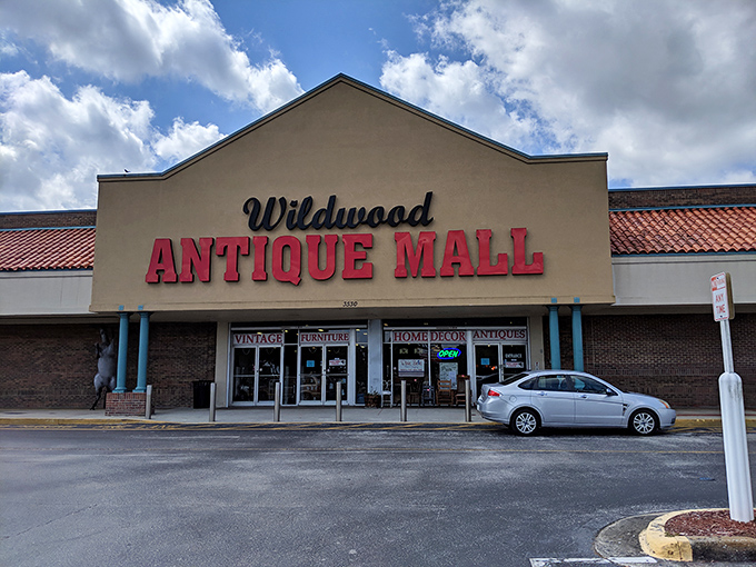 The Wildwood Antique Mall promises treasures behind those doors – where someone else's discarded memories become your prized possessions.