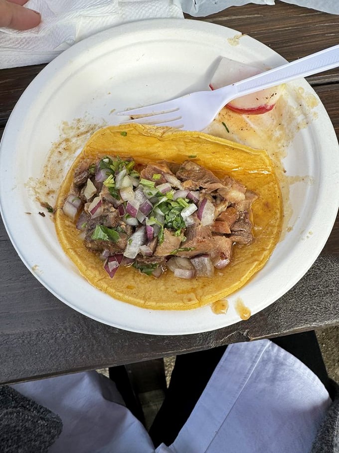 Simple yet profound—this lengua taco proves that sometimes the most humble ingredients create the most memorable flavors.