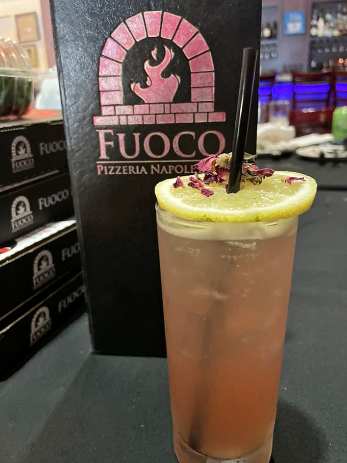 Their signature pink lemonade arrives garnished with rose petals – proving Fuoco knows how to make even non-alcoholic drinks feel special.