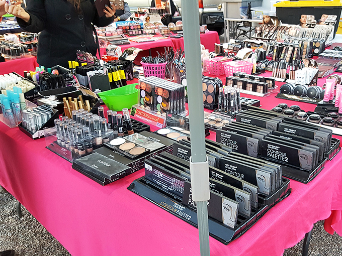 A cosmetics display that rivals department store beauty counters—where makeup dreams come true without the intimidating salespeople or wallet-emptying prices.