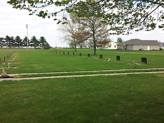 Moore Memorial Park's peaceful cemetery reminds visitors that Arcola's story stretches back generations, with each headstone representing a chapter in the town's ongoing narrative.