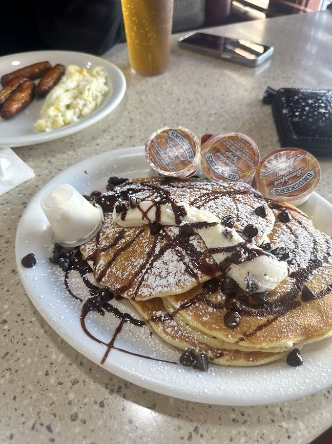 Chocolate chip pancakes with whipped cream—because sometimes breakfast should be indistinguishable from dessert.