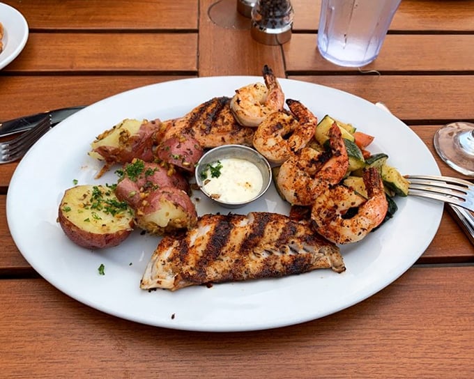 Pacific sole paired with perfectly grilled shrimp, proving that surf and turf dreams do come true. 
