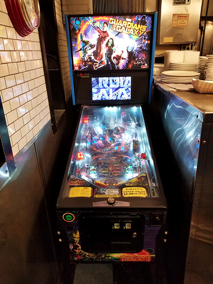 Even the entertainment is delightfully retro. This pinball machine offers the perfect distraction while waiting for your order—or avoiding conversation.