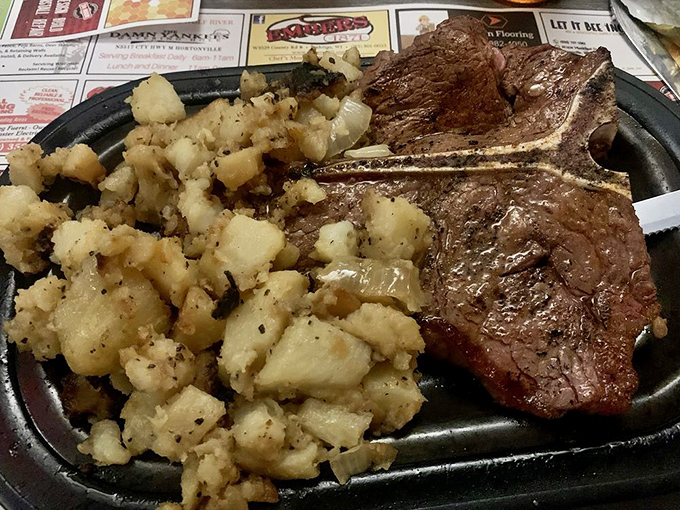 A porterhouse with home fries that would make a vegetarian weep. Simple, honest cooking that respects the ingredients and your appetite.