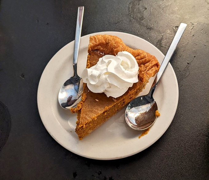 Pumpkin pie that doesn't know it's not Thanksgiving. That dollop of whipped cream isn't optional—it's an essential part of the experience.